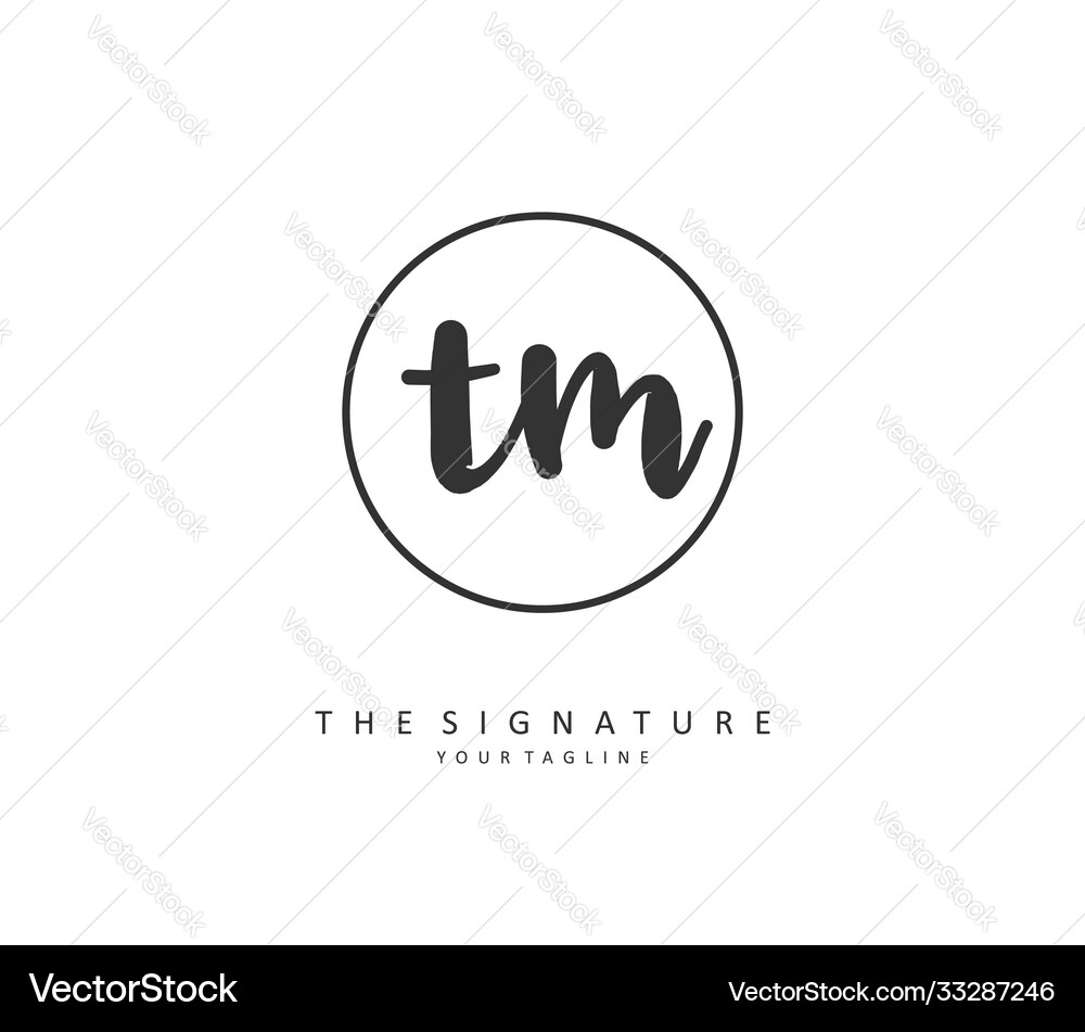 T m tm initial letter handwriting and signature Vector Image