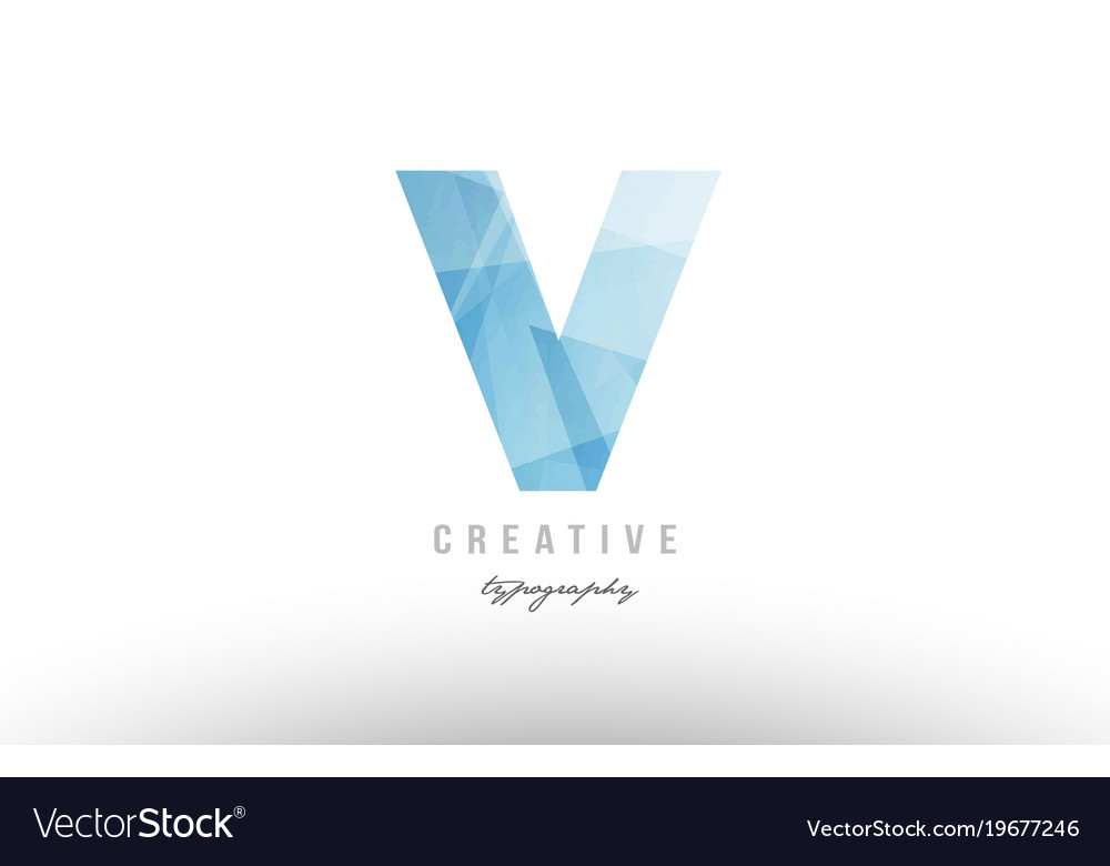 V blue polygonal alphabet letter logo icon design Vector Image