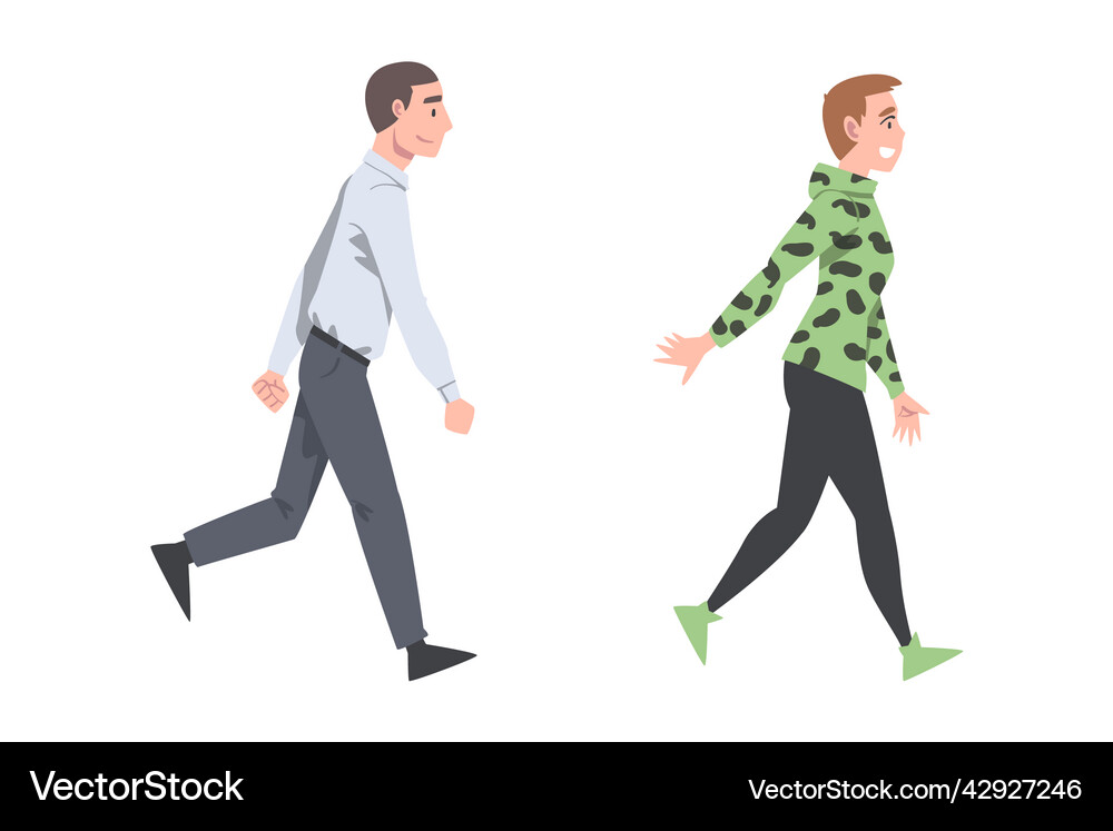 Walking man and woman character taking steps Vector Image