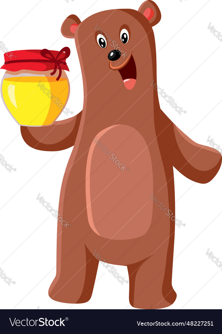Funny bear character holding a jar of honey Vector Image