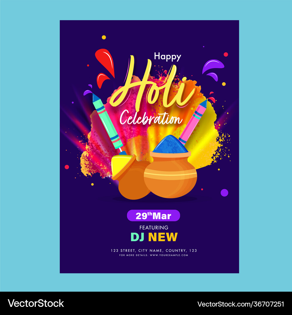 Happy holi celebration flyer or template design Vector Image