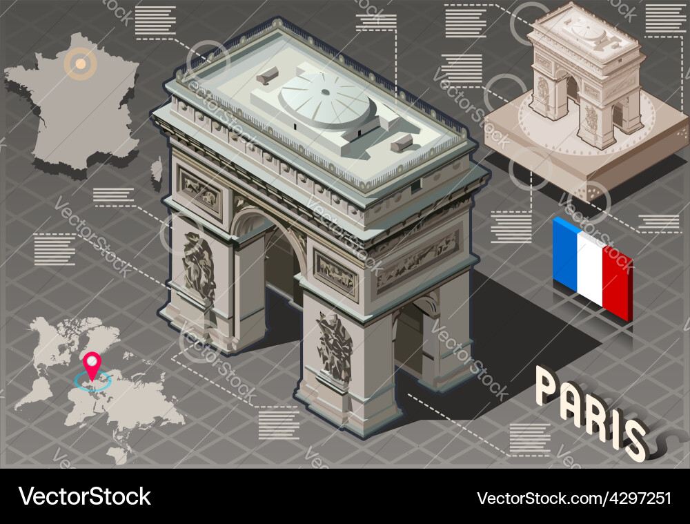 Isometric infographic arc de triomphe in paris Vector Image