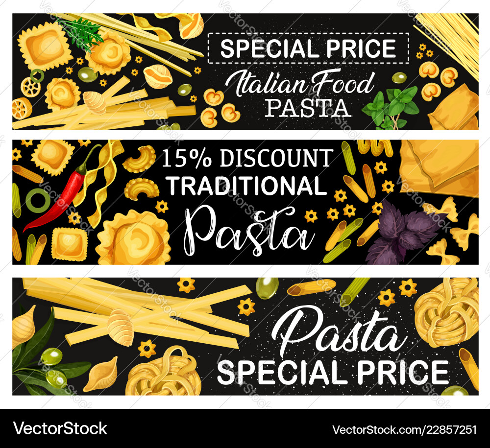 Italian pasta banners cuisine Royalty Free Vector Image