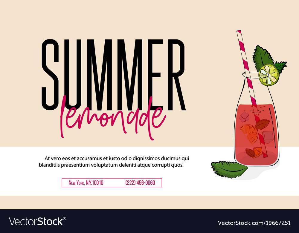 Lemonade drink of pink soda water advertising Vector Image