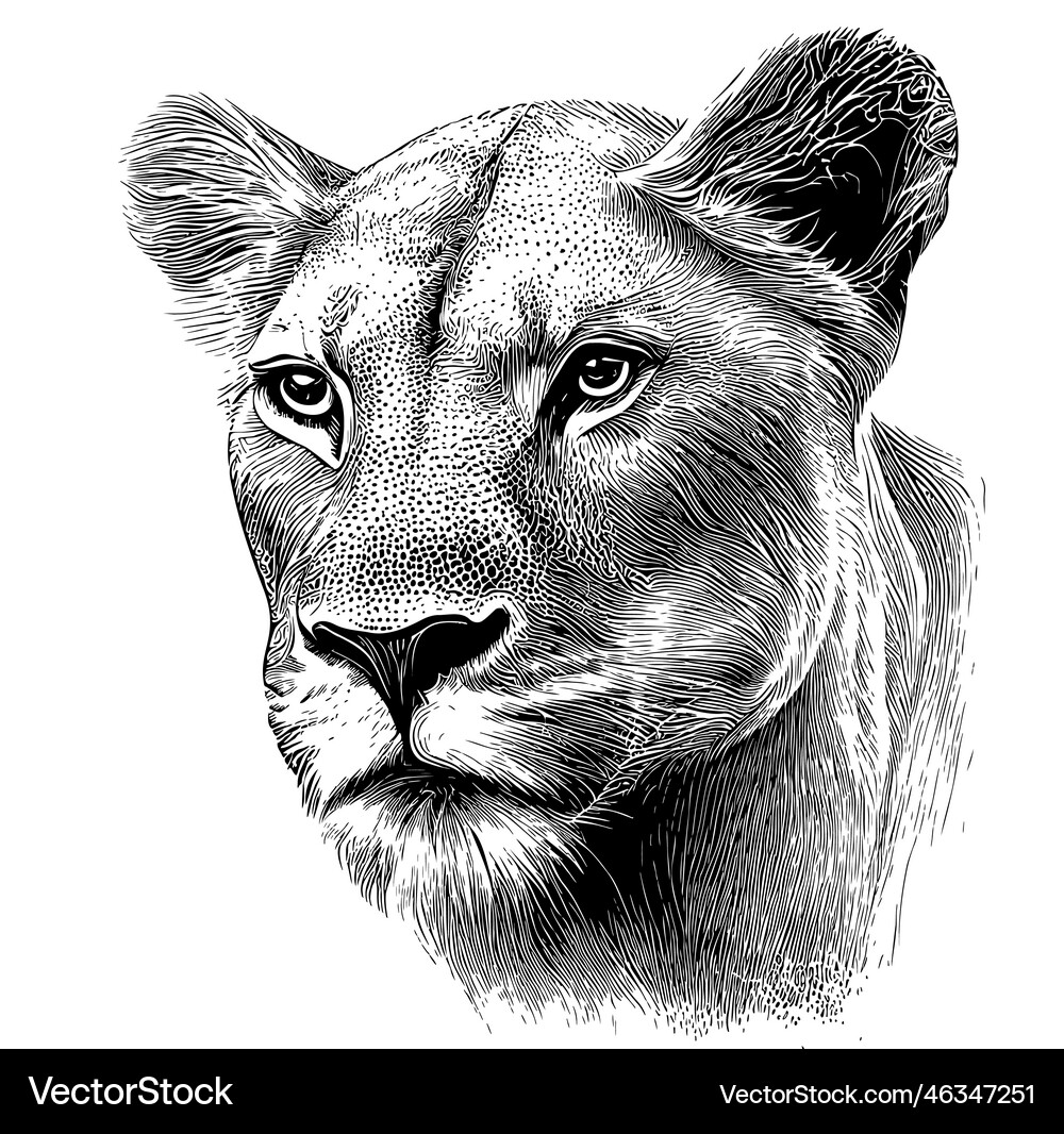 Lioness portrait hand drawn sketch Royalty Free Vector Image