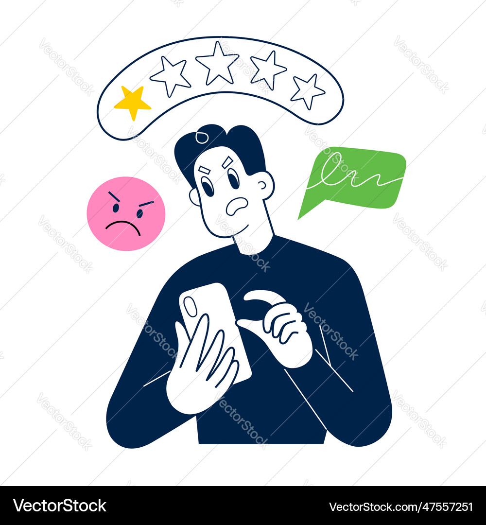Man gives negative feedback on bad service leaves Vector Image