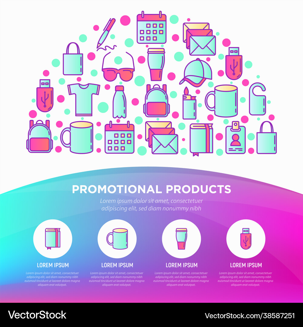 Promotional products concept in half circle Vector Image