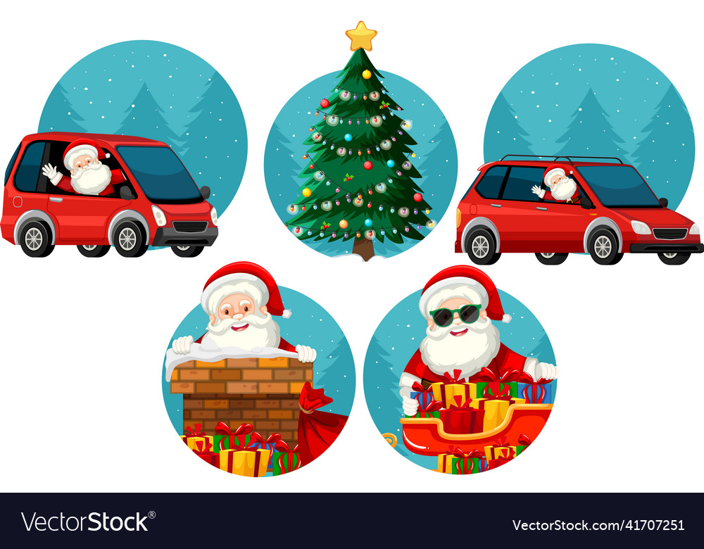 Set of christmas theme with santa car Royalty Free Vector