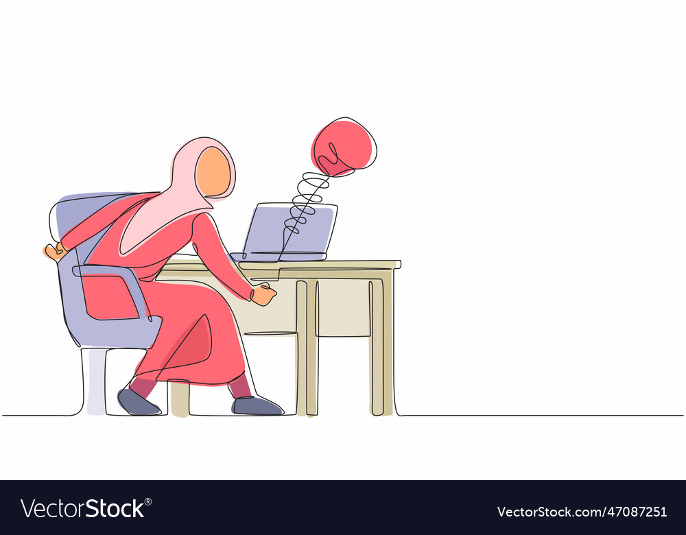 Single one line drawing sad arabic woman using Vector Image