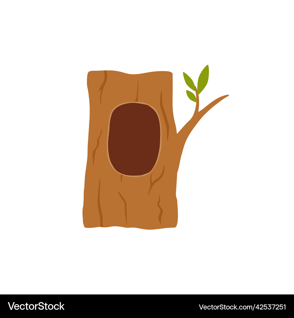 Tree hollow with branch and green leaves flat Vector Image