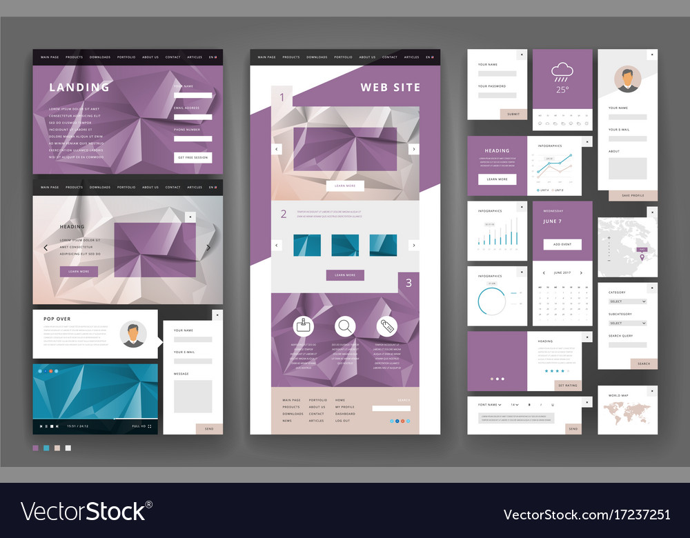 Website template design with interface elements Vector Image