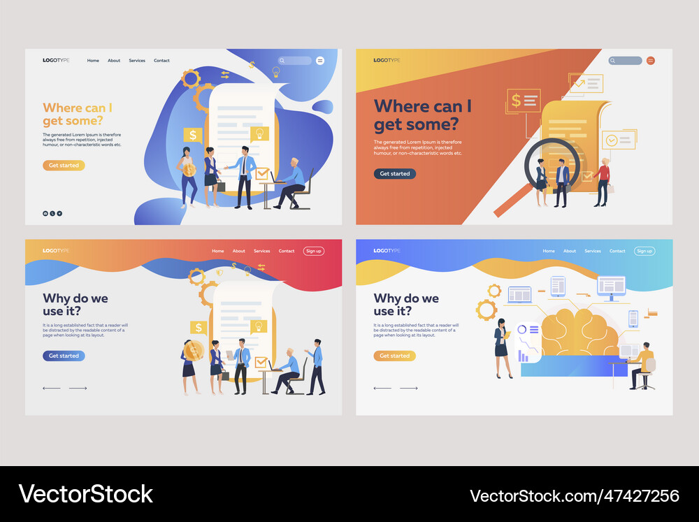 Collection of business analysts working Royalty Free Vector