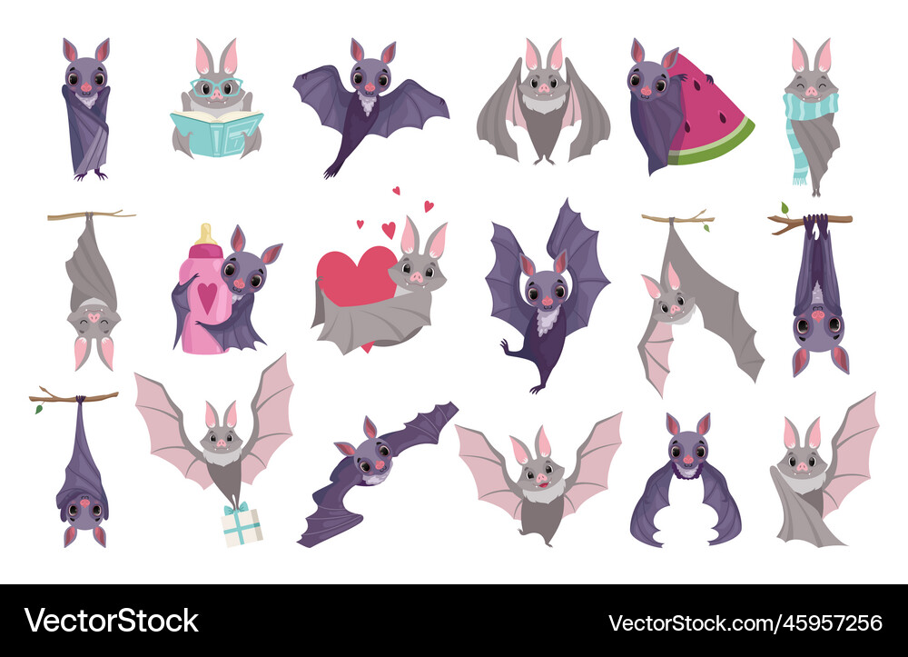 Cute bats set lovely bat character in different Vector Image