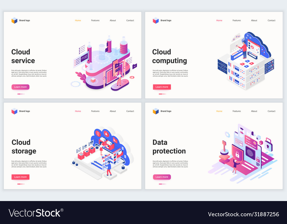 Isometric cloud data storage technology Royalty Free Vector