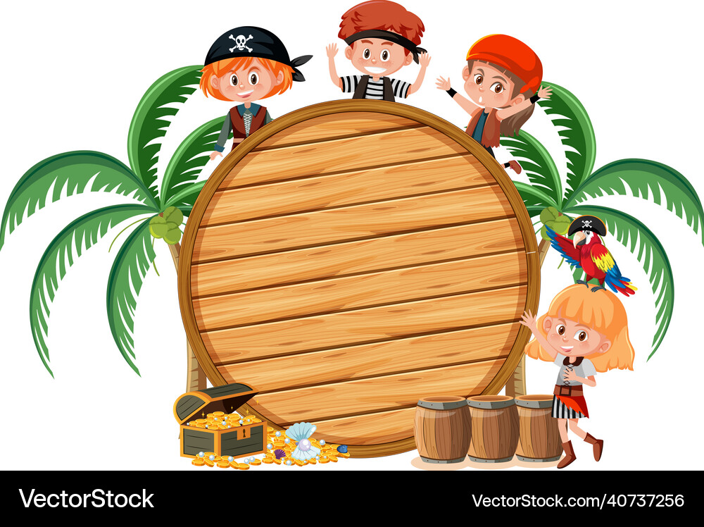 Many pirate kids with an empty banner isolated Vector Image