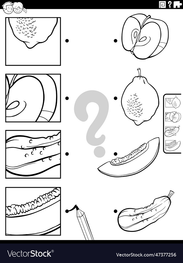 Match fruit and vegetables clippings game Vector Image