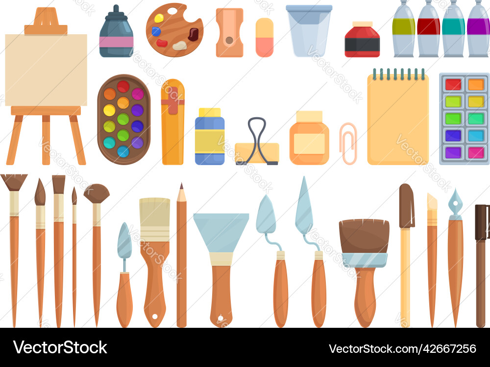 Painting studio icons set cartoon painter Vector Image