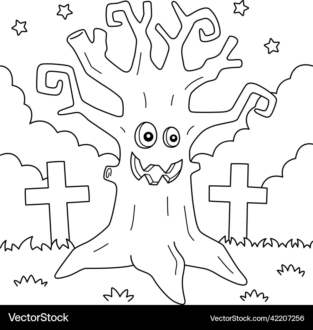 Scary tree halloween coloring page for kids Vector Image