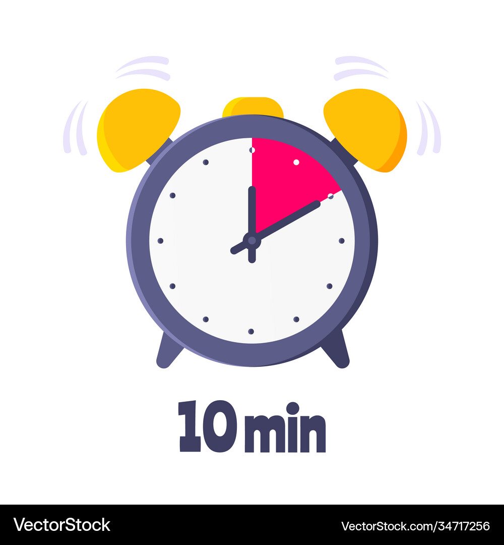 Ten minutes on analog clock face flat style design