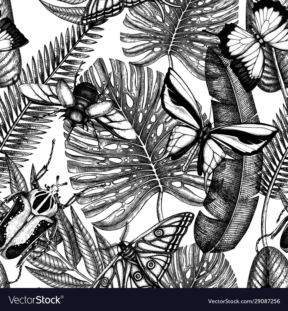 Tropical insects seamless pattern backdrop Vector Image