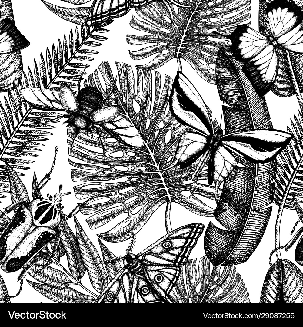 Tropical insects seamless pattern backdrop with Vector Image