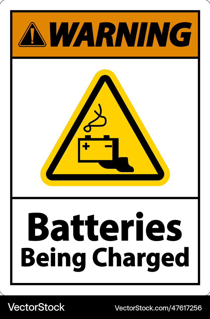 Warning batteries being charged sign on white Vector Image
