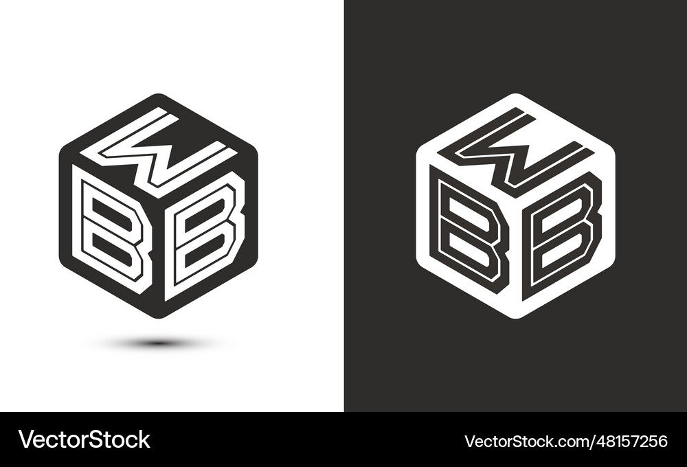 Wbe letter logo design with cube modern Royalty Free Vector