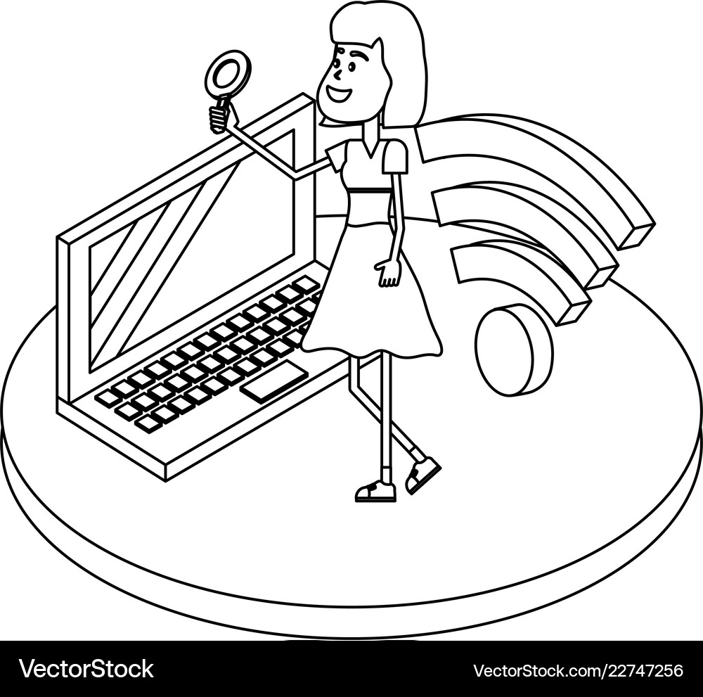 Woman on internet black and white Royalty Free Vector Image