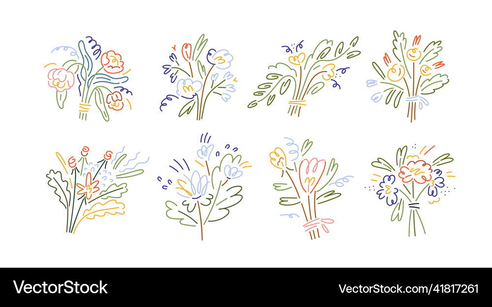 Abstract minimalistic flowers set modern floral Vector Image