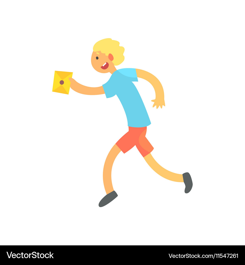 Boy running fast to deliver a letter Royalty Free Vector