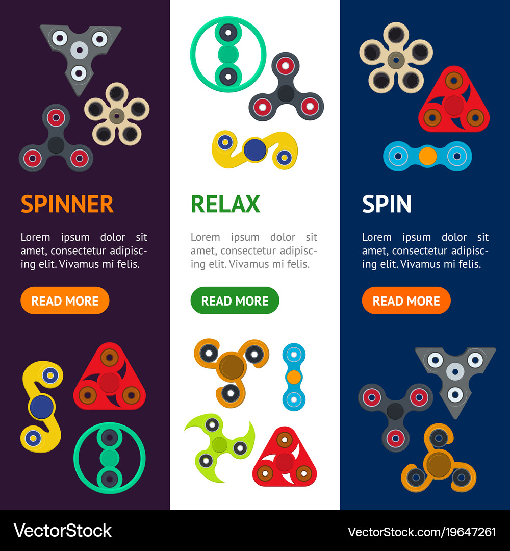 Cartoon spinner toy banner vertical set Royalty Free Vector