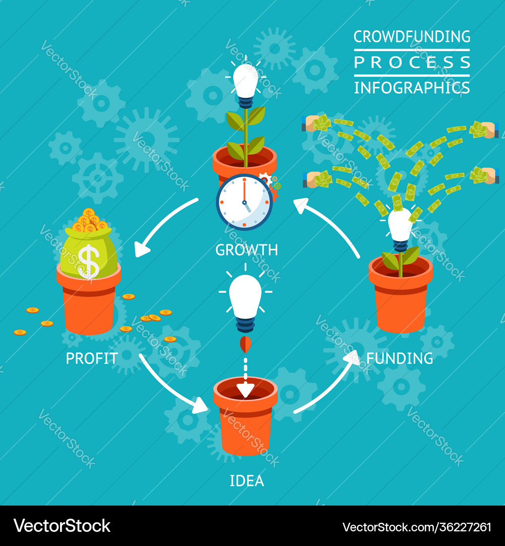 Crowdfunding process infographics Royalty Free Vector Image
