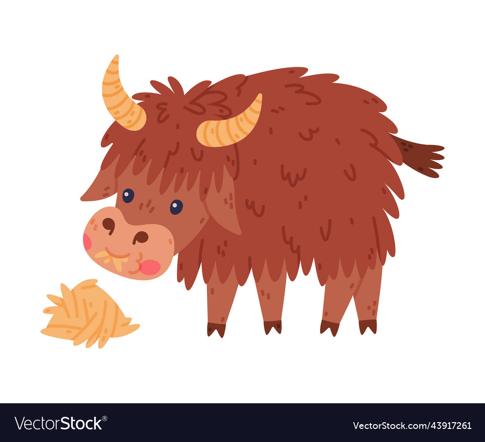 Cute yak character with dense fur and horns Vector Image