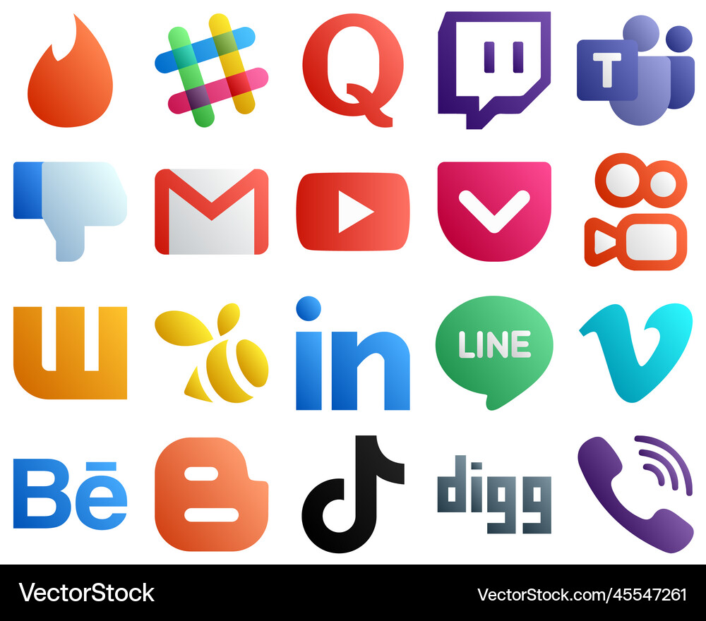 Gradient social media icons pack 20 icons Vector Image