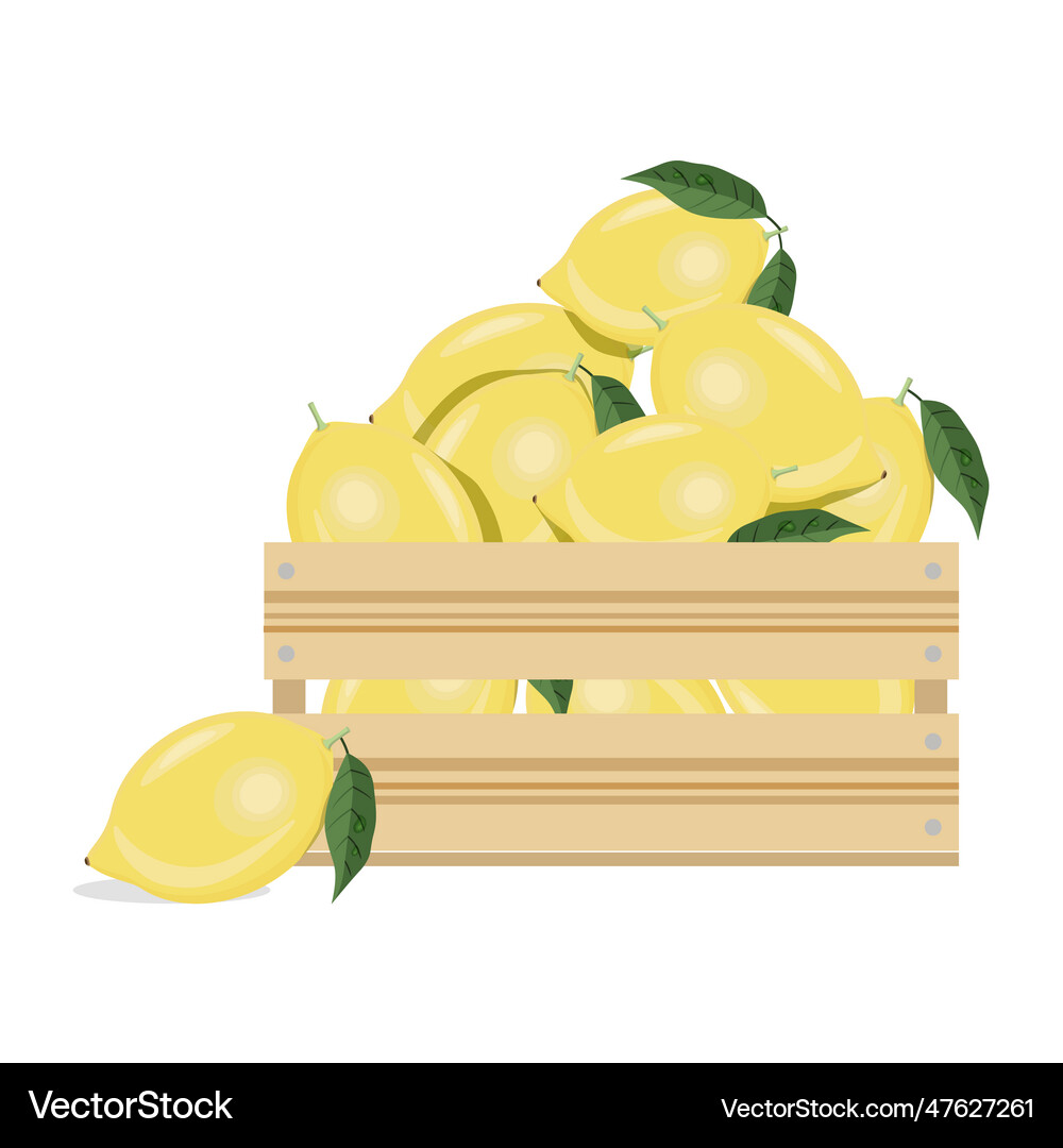 Lemons in a wooden box Royalty Free Vector Image
