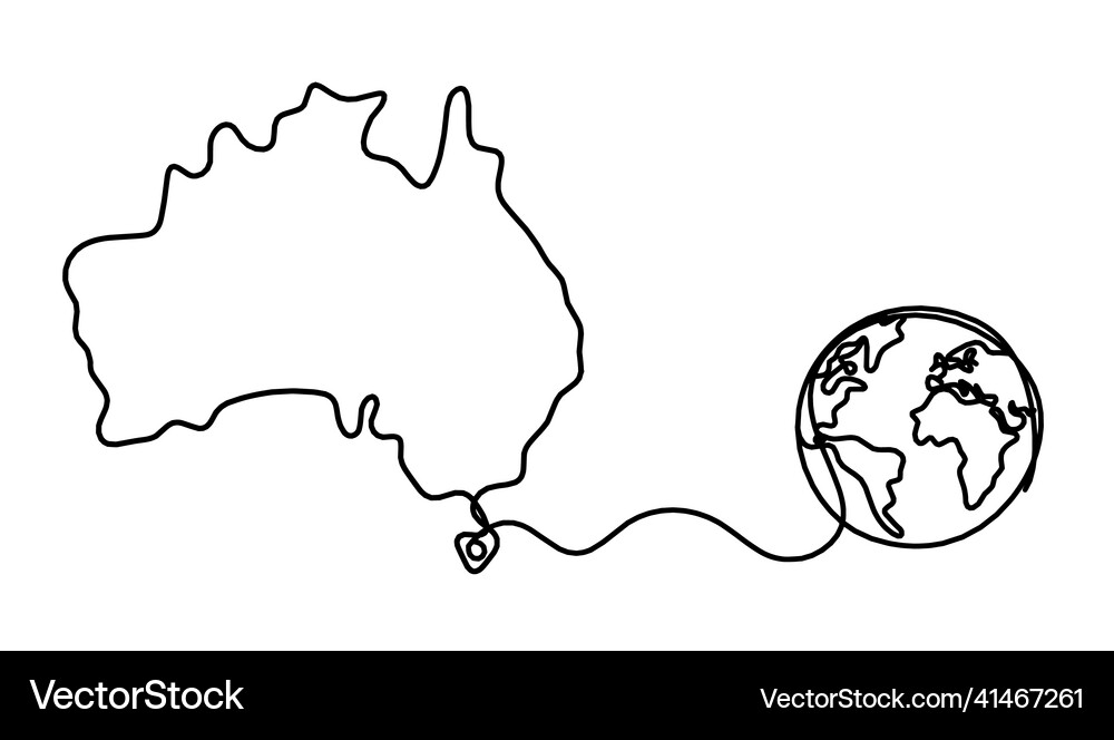 Map of australia with globe as line drawing Vector Image
