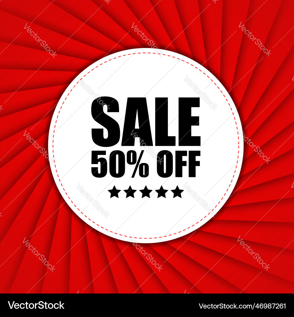 Sale 50 off red background with white circle Vector Image