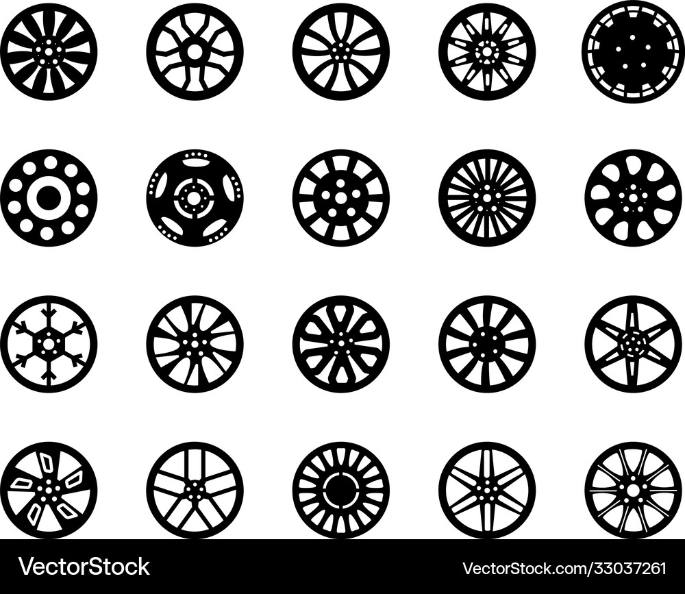 Set car rims glyph icons Royalty Free Vector Image