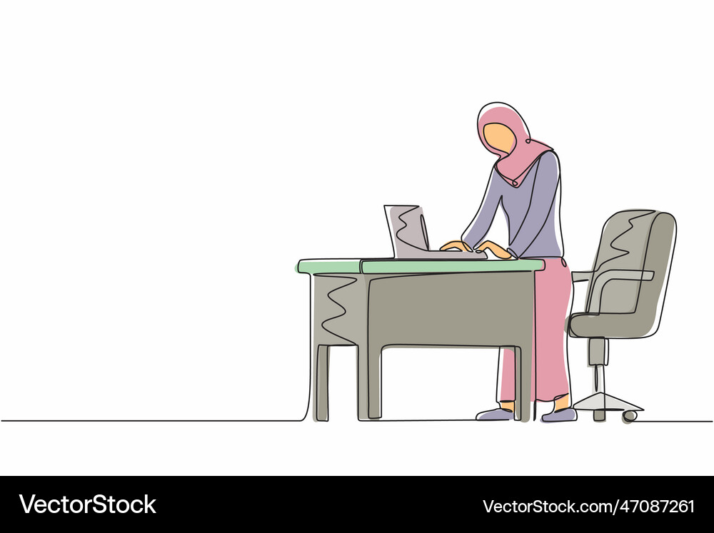 Single one line drawing woman employee working Vector Image