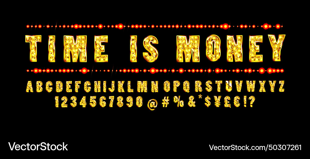 Time is money gold alphabetic fonts Royalty Free Vector