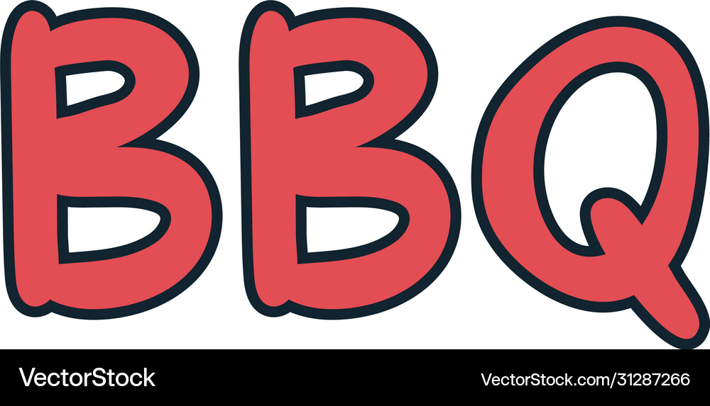 Bbq word lettering line and fill style Royalty Free Vector