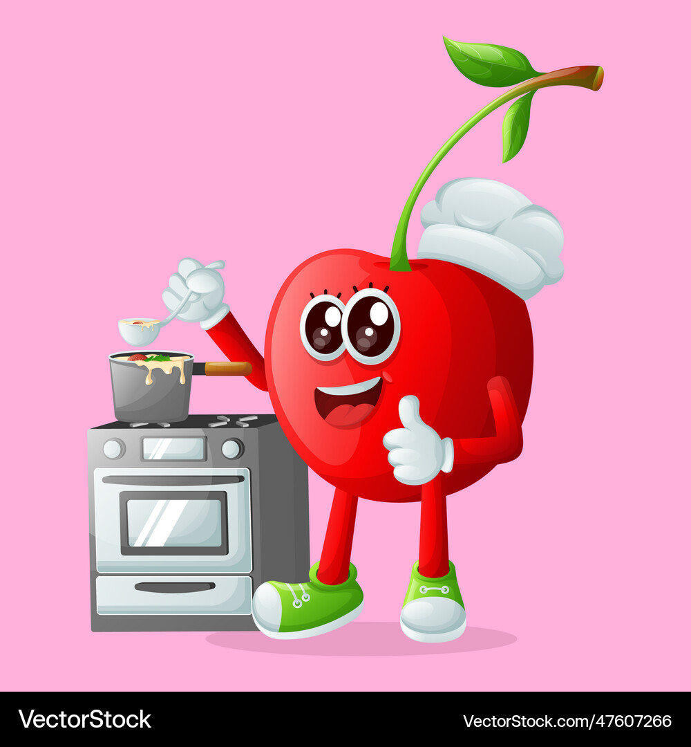 Cute cherry character cooking on a stove Vector Image