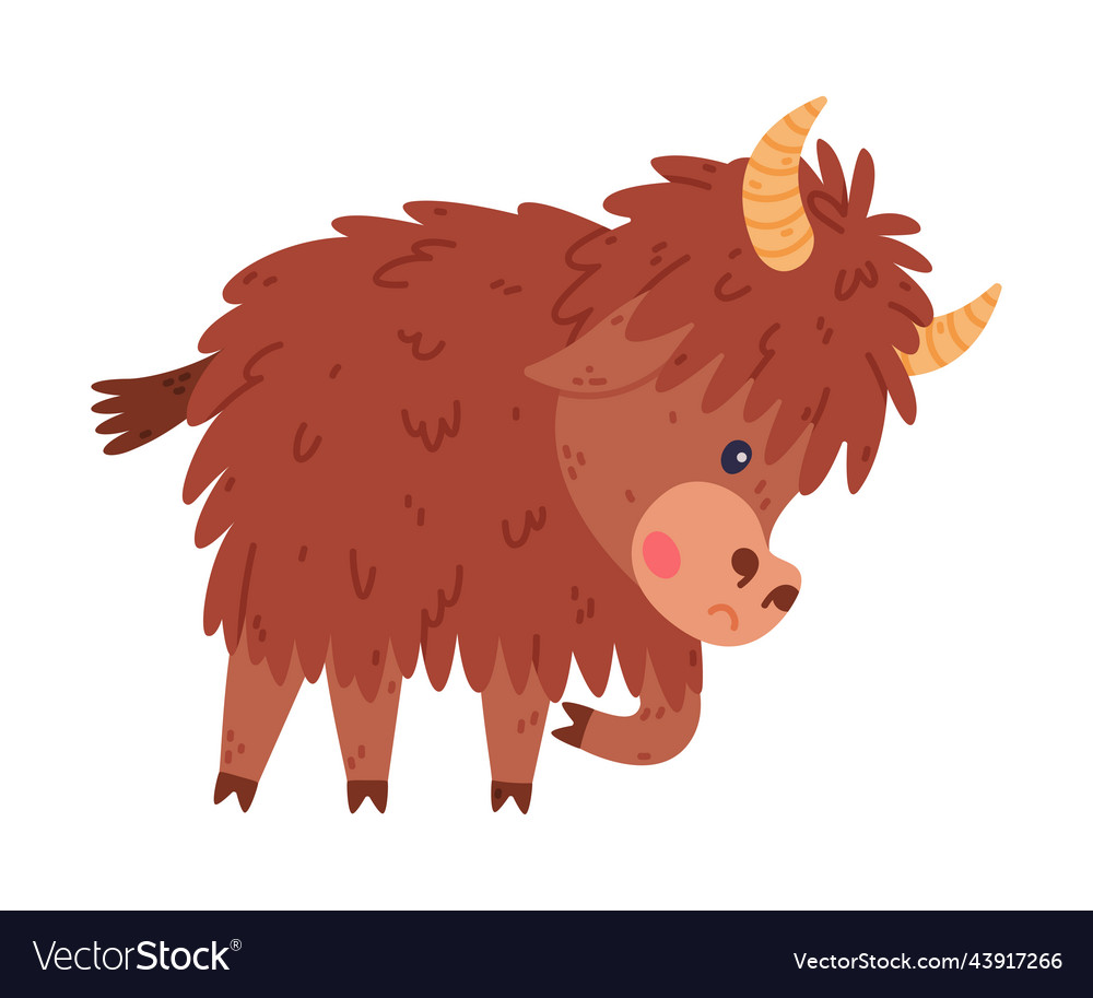 Cute yak character with dense fur and horns Vector Image