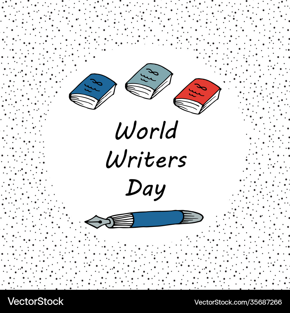 Festive drawing world writer day postcard banner Vector Image