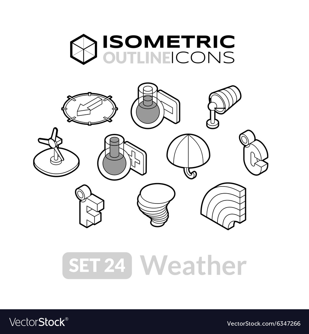 Isometric outline icons set 24 Royalty Free Vector Image