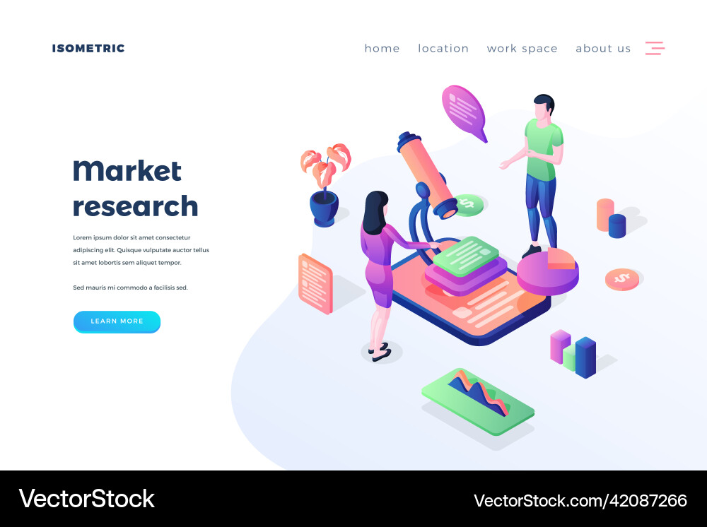 Market research landing page template Royalty Free Vector