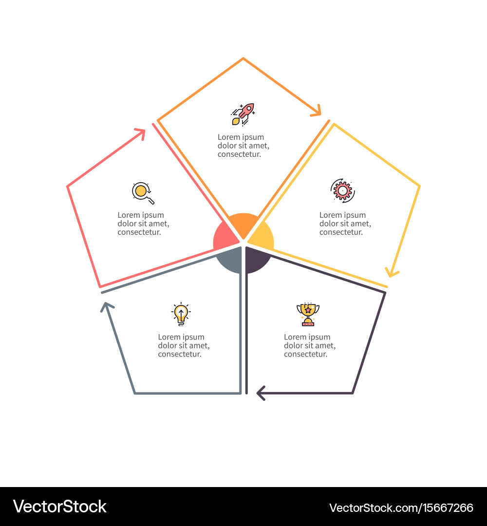 Outline pentagon with 5 parts sections Royalty Free Vector