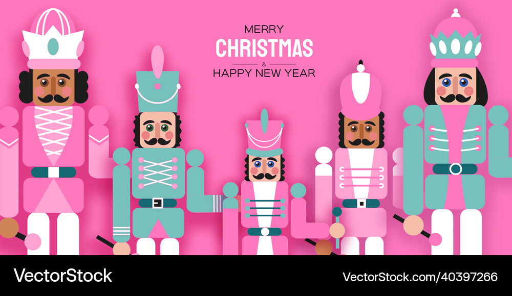 Pink sugar christmas nutcracker in paper cut style