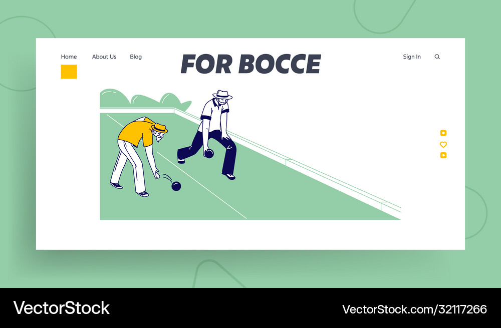 Senior men playing bocce landing page template Vector Image