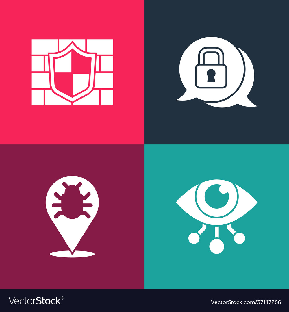 Set pop art eye scan system bug cyber security Vector Image Set pop art eye scan system bug cyber security Vector Image
